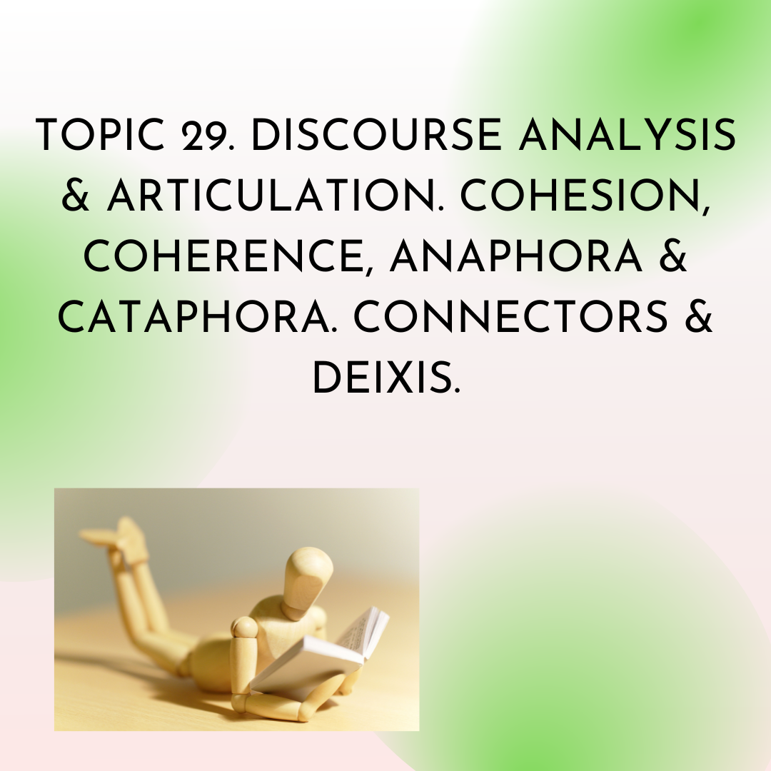 TOPIC 29. DISCOURSE ANALYSIS and ARTICULATION. COHESION, COHERENCE ... TOPIC 29. DISCOURSE ANALYSIS and ARTICULATION. COHESION, COHERENCE ...