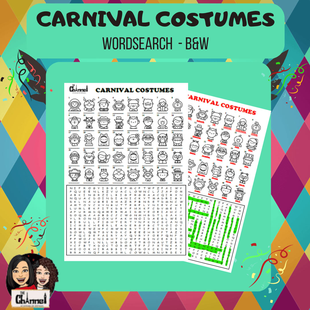 Carnival Costumes – 4O words – B&W Wordsearch | Kumubox.com Carnival Costumes – 4O words – B&W Wordsearch | Kumubox.com